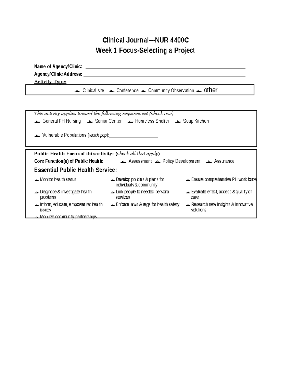 Clinical Journal Insights - NUR 4400C: Week 1 Project Focus - Studocu