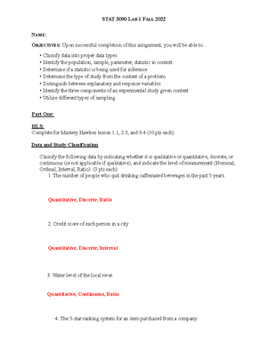 STAT Section 2 Lab - Lab 2 Key - QUALITATIVE AND QUANTITATIVE DATA DISPLAYS NAME: Tyler Slaton ...