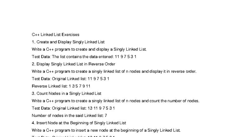 CPP Linked List Exercises: Create, Display & Manipulate Lists - Studocu