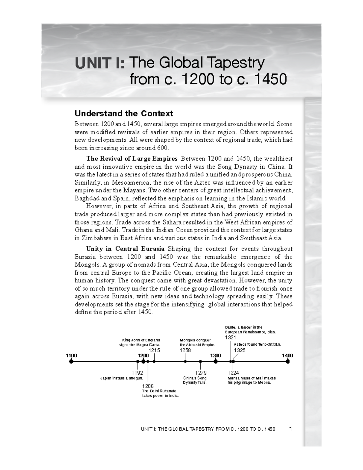 Unit I: The Global Tapestry (c. 1200 - c. 1450) Overview and Context ...