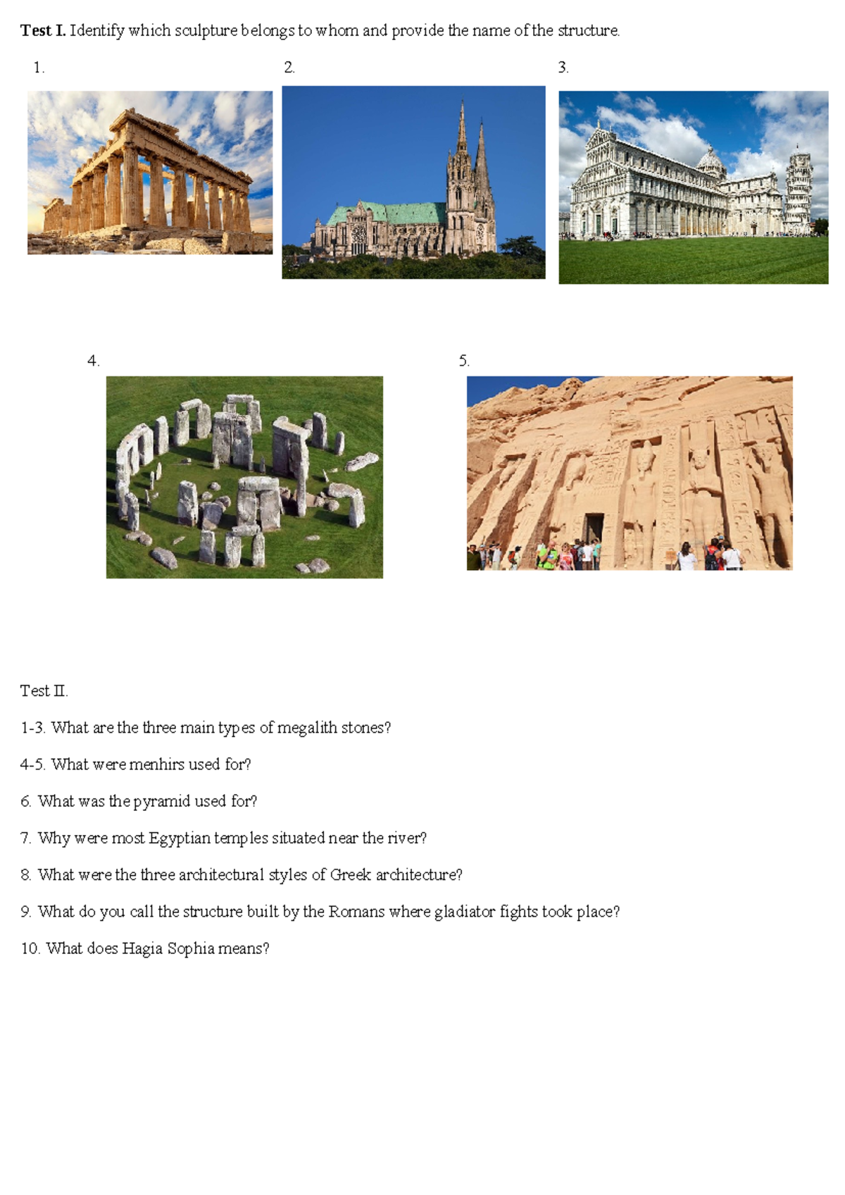 Arts Quiz 1 - Quiz - Art Appreciation - Test I. Identify which ...