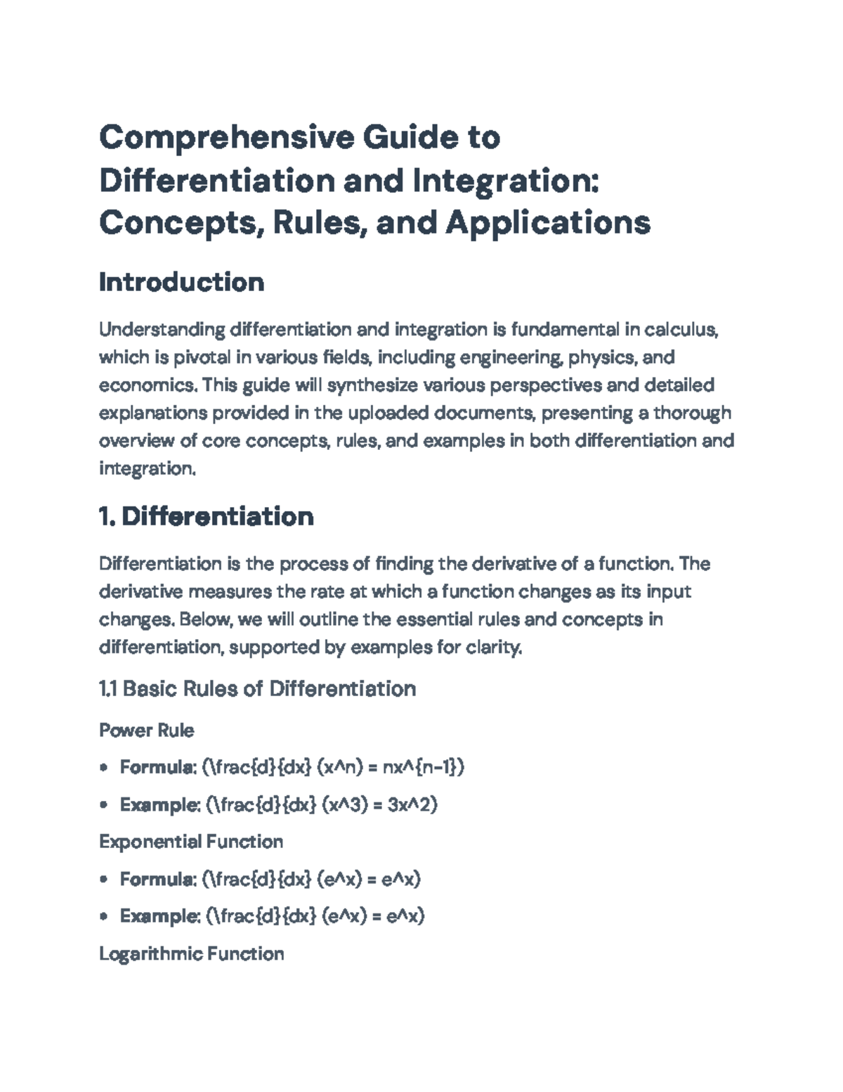 Comprehensive Guide to Differentiation and Integration Techniques ...