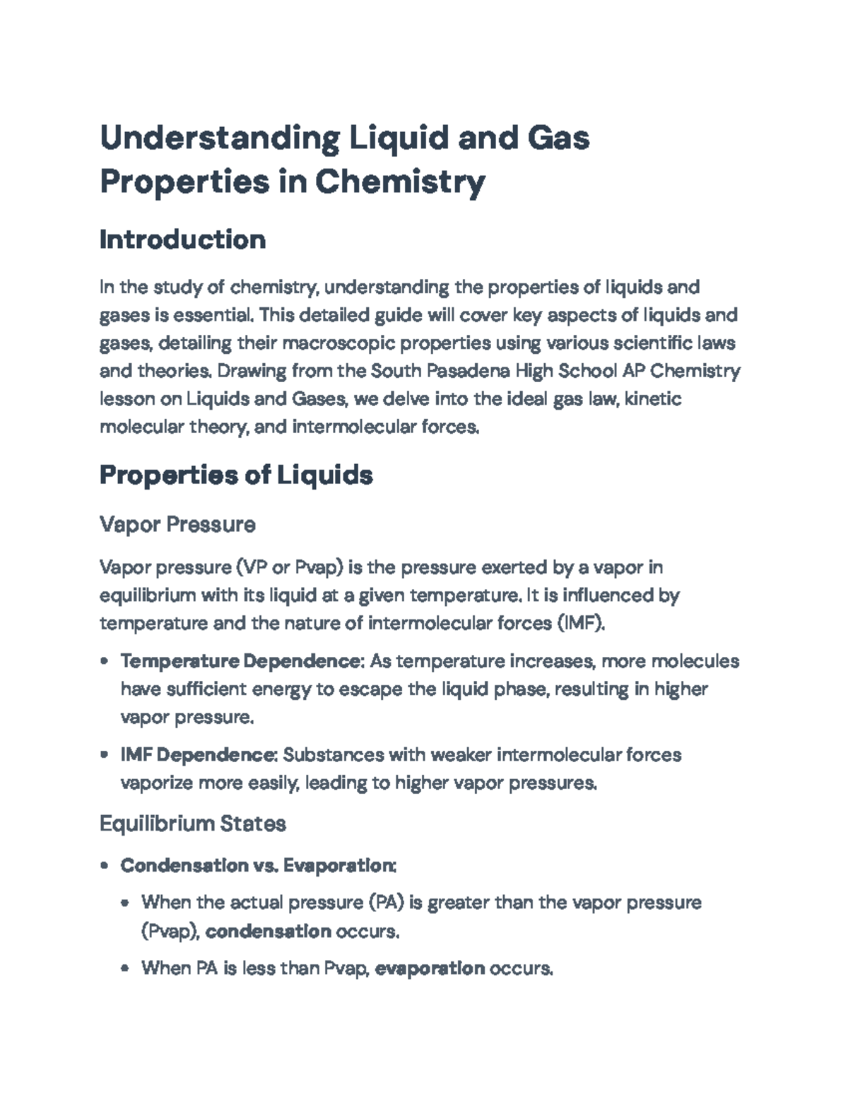 Understanding Liquids and Gases: Key Properties and Theories (AP Chem ...