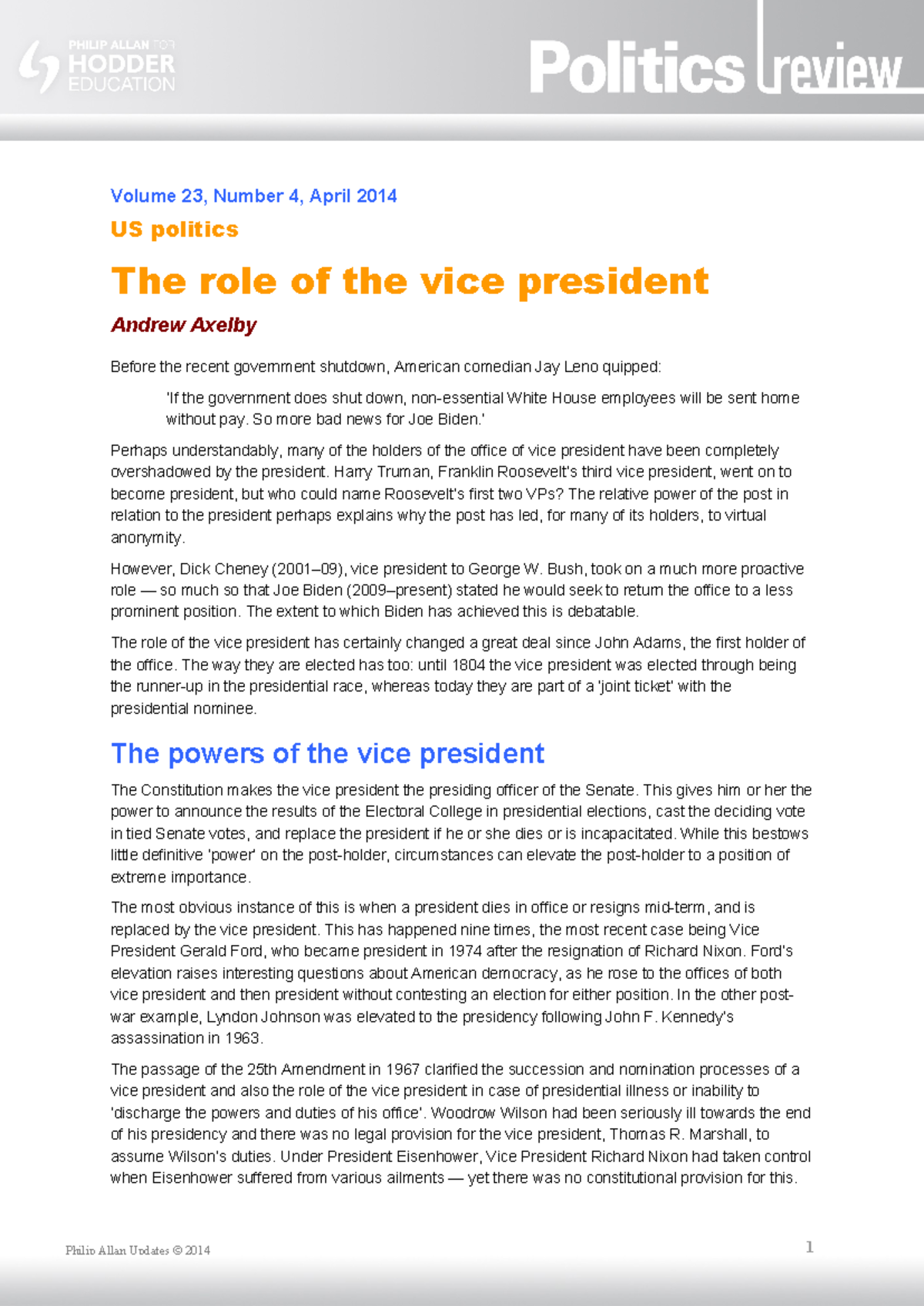 Pol Rev-23 4-Role-of-vice-president - Philip Allan Updates © 2014 ...