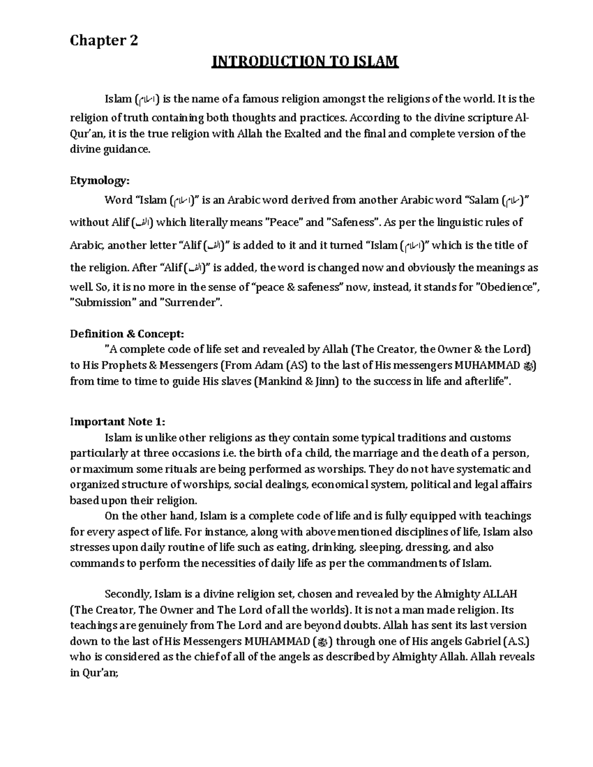 Introduction to Islam - Intro - Chapter 2 INTRODUCTION TO ISLAM Islam ...