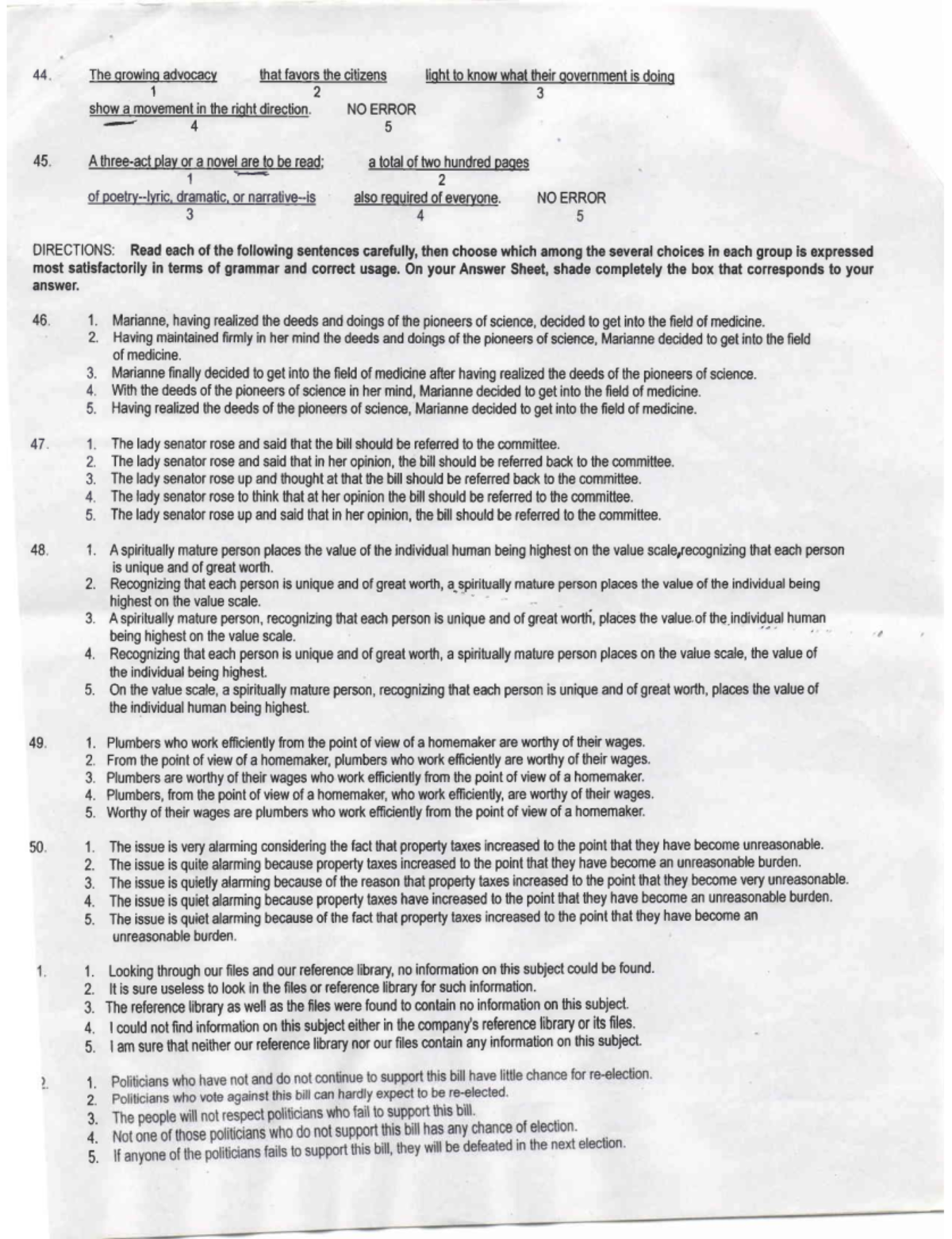 Ace Review Center - CSC - Grammar and Usage Practice Test - Studocu