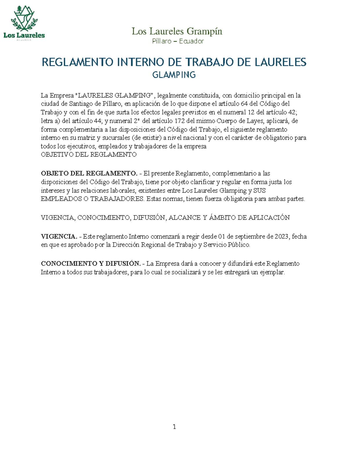 Reglamento DE Trabajo LLG 28FEB24 - Los Laureles Grampín Píllaro ...