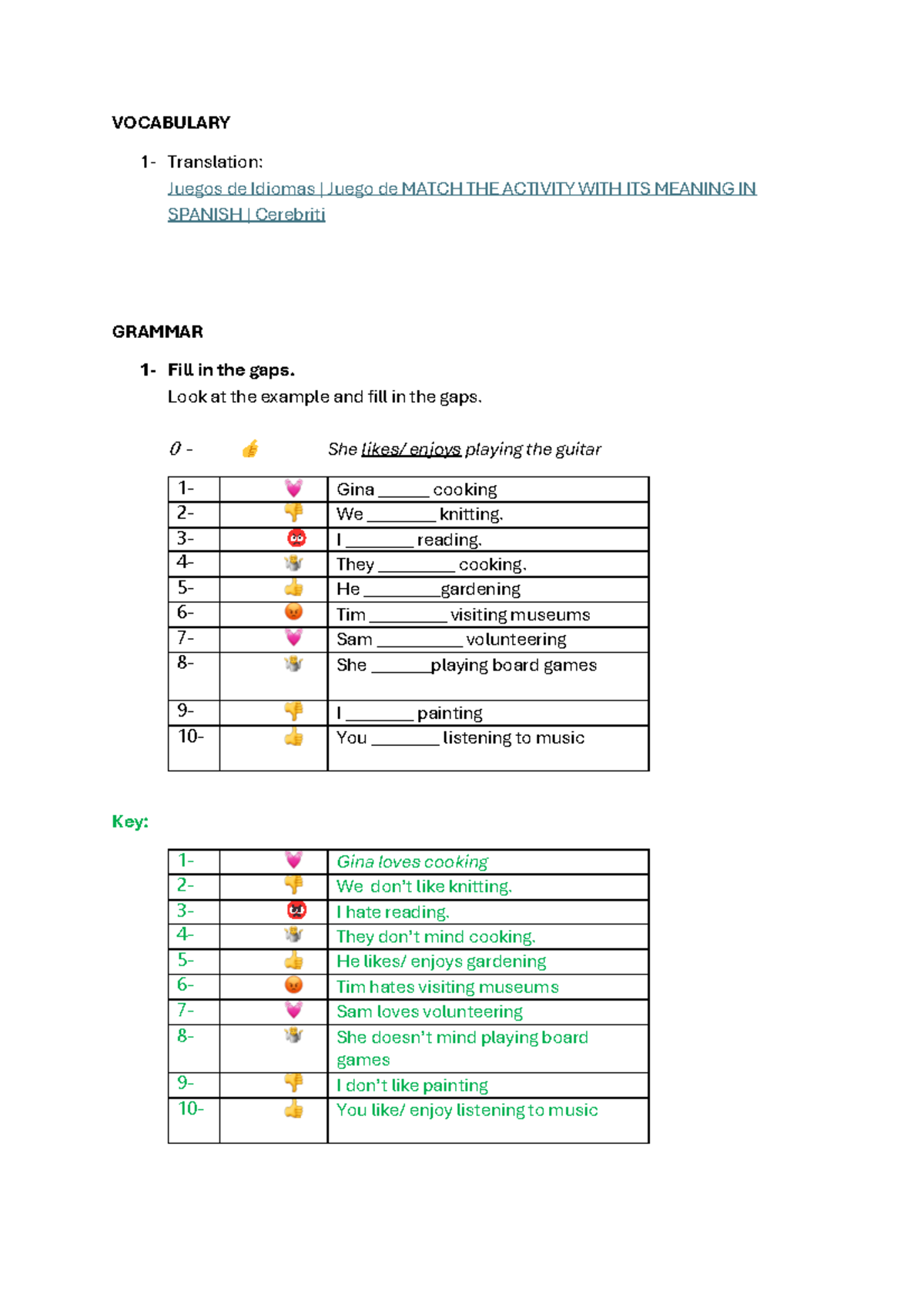 Class 2 Mod 4 Activities: Vocabulary & Grammar Exercises - Studocu