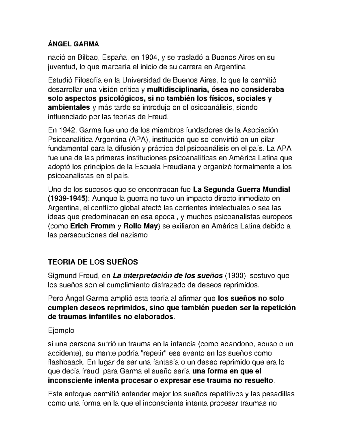 Ángel Garma y su Contribución al Psicoanálisis en Argentina - Studocu
