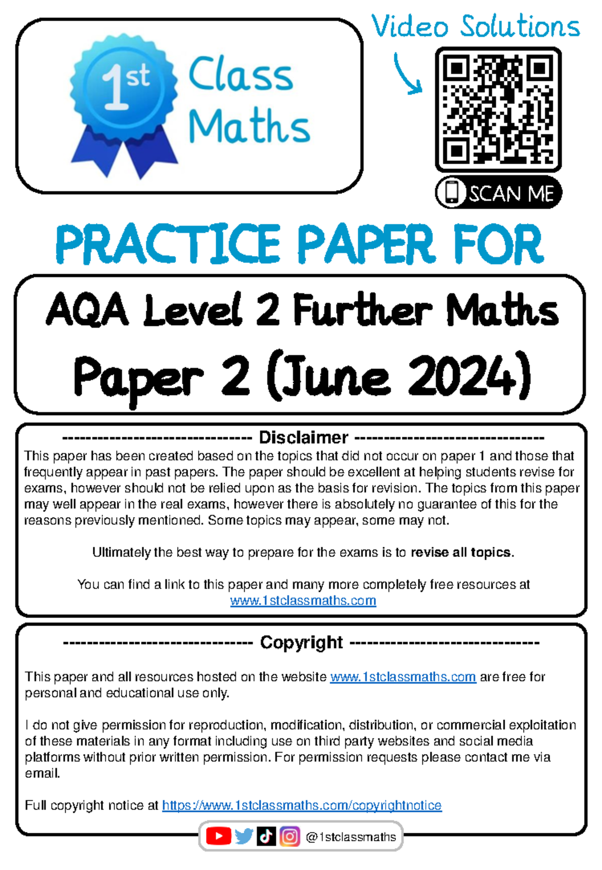 AQA Level 2 Further Maths Paper 2 Practice Solutions - June 2024 - Studocu