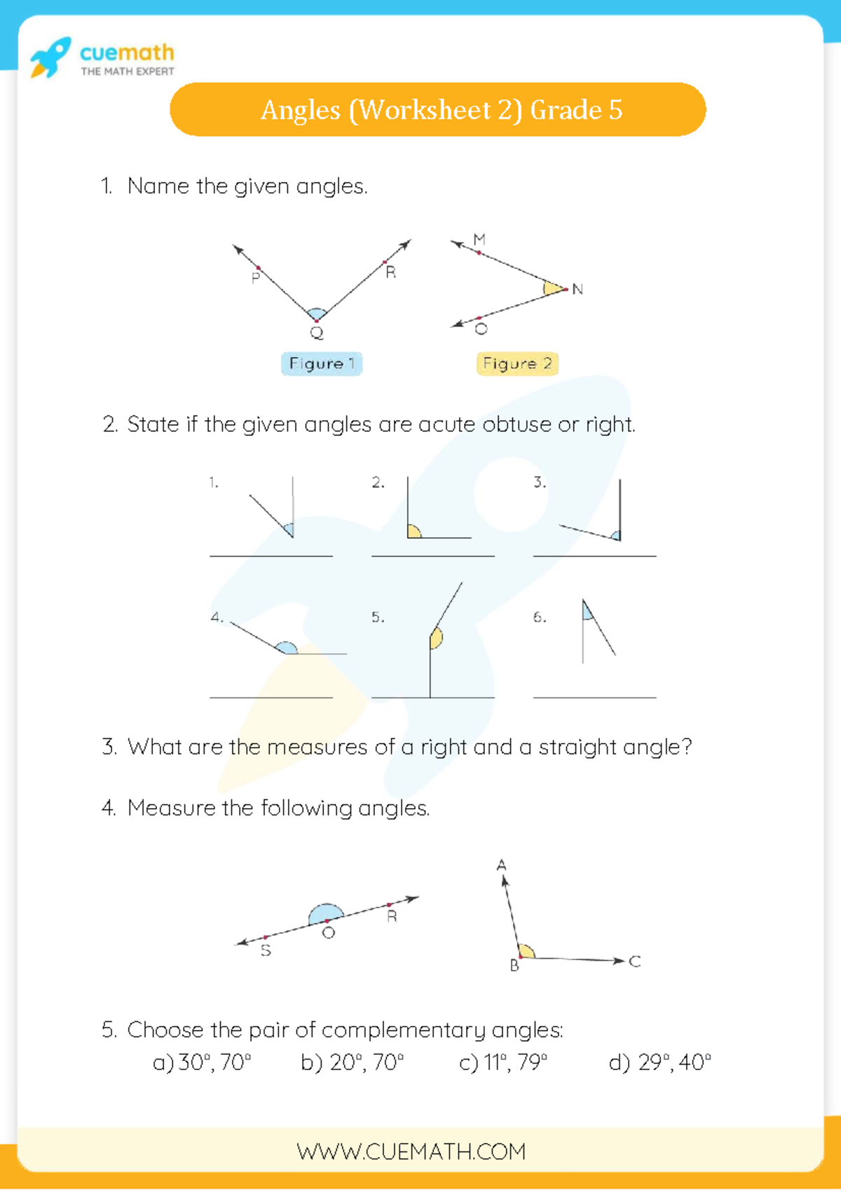 Grade 5 Angles Worksheet 2: Types & Measures of Angles - Studocu