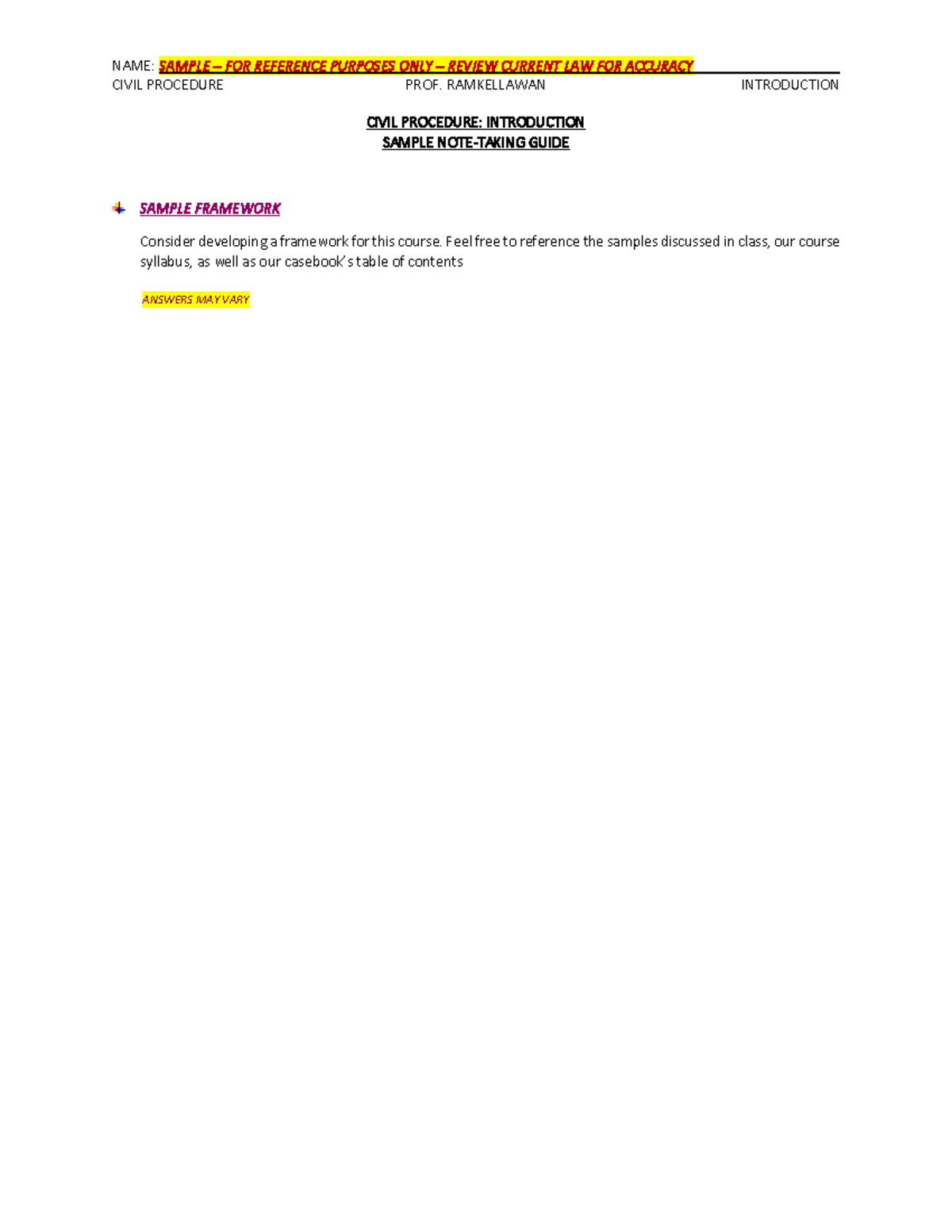 Civil Procedure (CIV 101): Introductory Note-Taking Guide - Studocu