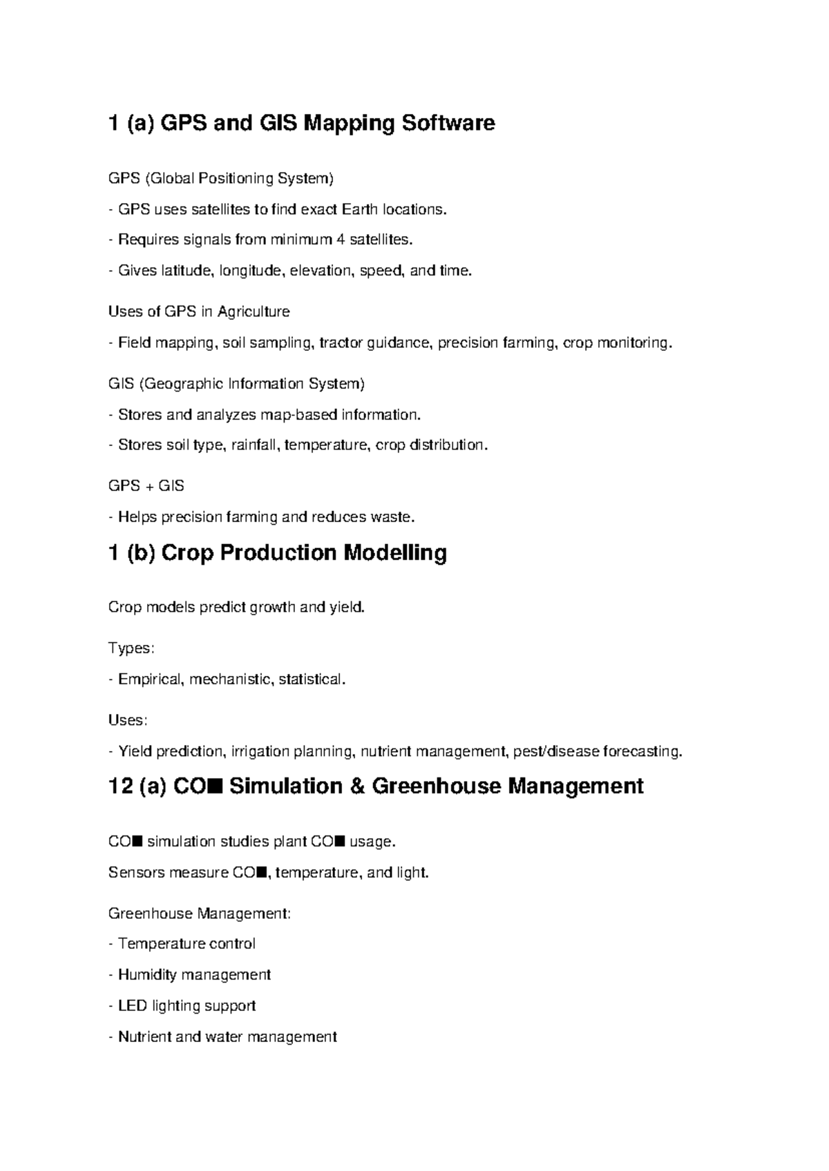 IT Agriculture Notes: GPS, GIS, Crop Models & Climate Prediction - Studocu