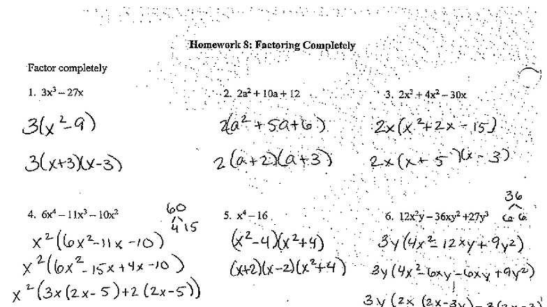 Lesson 9 Homework Key: Factoring Completely Solutions - Studocu