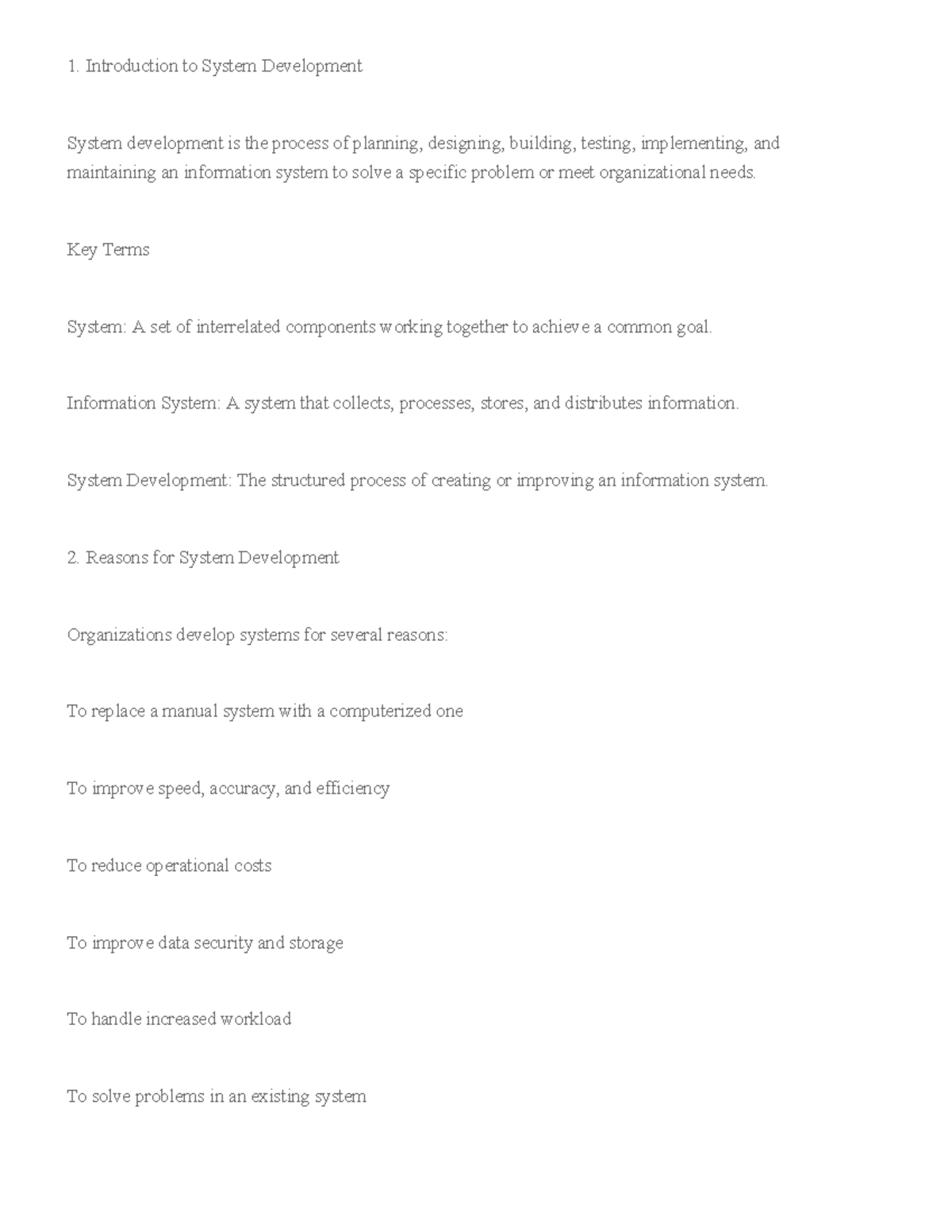 System Development Notes: Key Concepts and Life Cycle Overview - Studocu