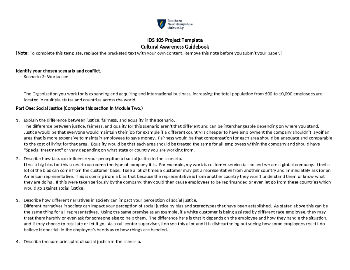 IDS 105 Project Template: Cultural Awareness & Social Justice Guide ...