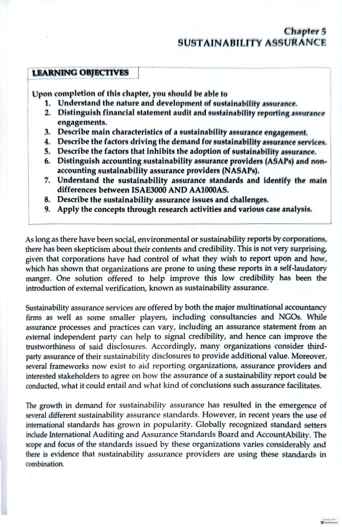 Chapter 5: Sustainability Assurance - Key Learning Objectives and ...