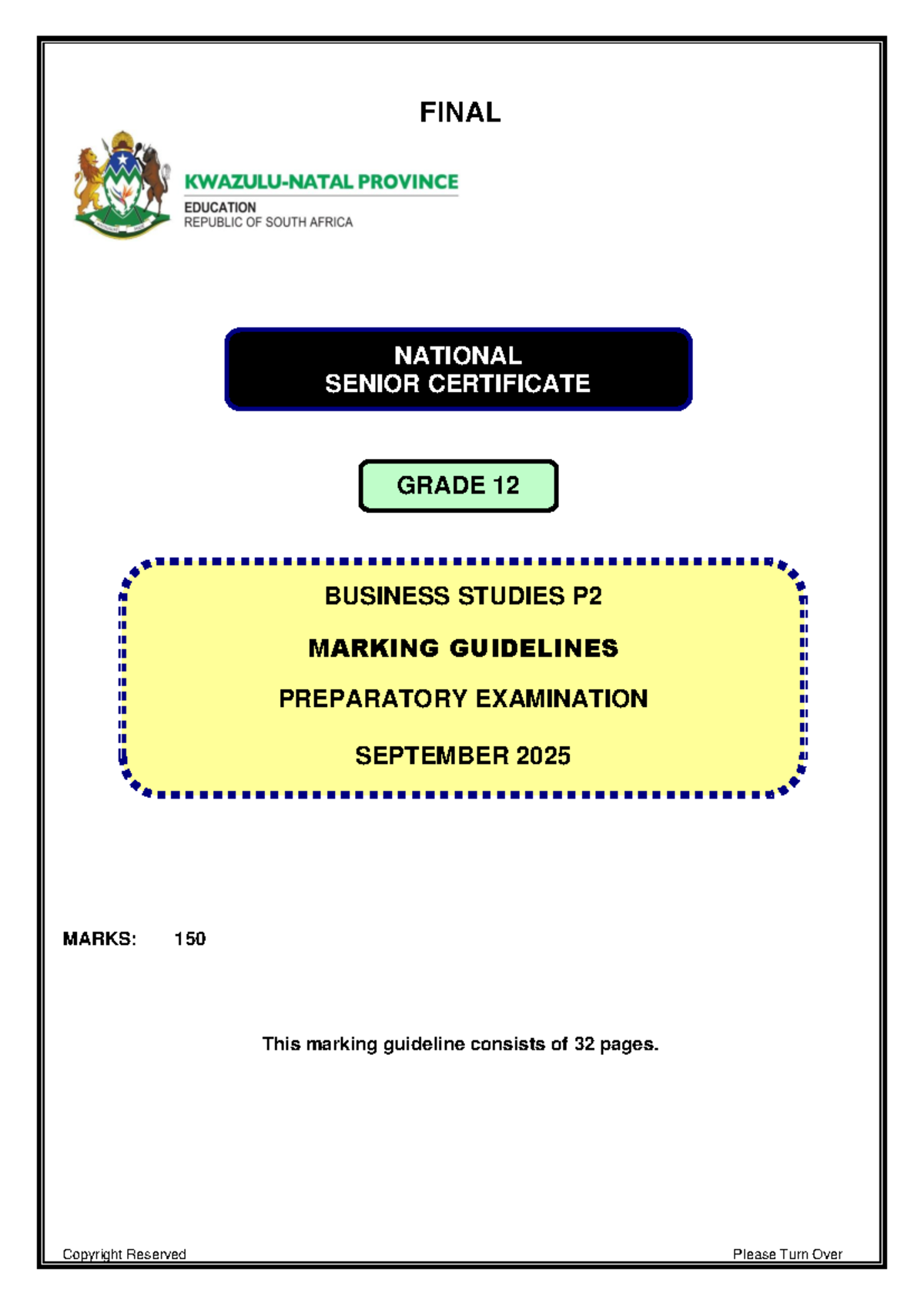 Business Studies P2 Grade 12 September 2025 Final Exam Marking ...