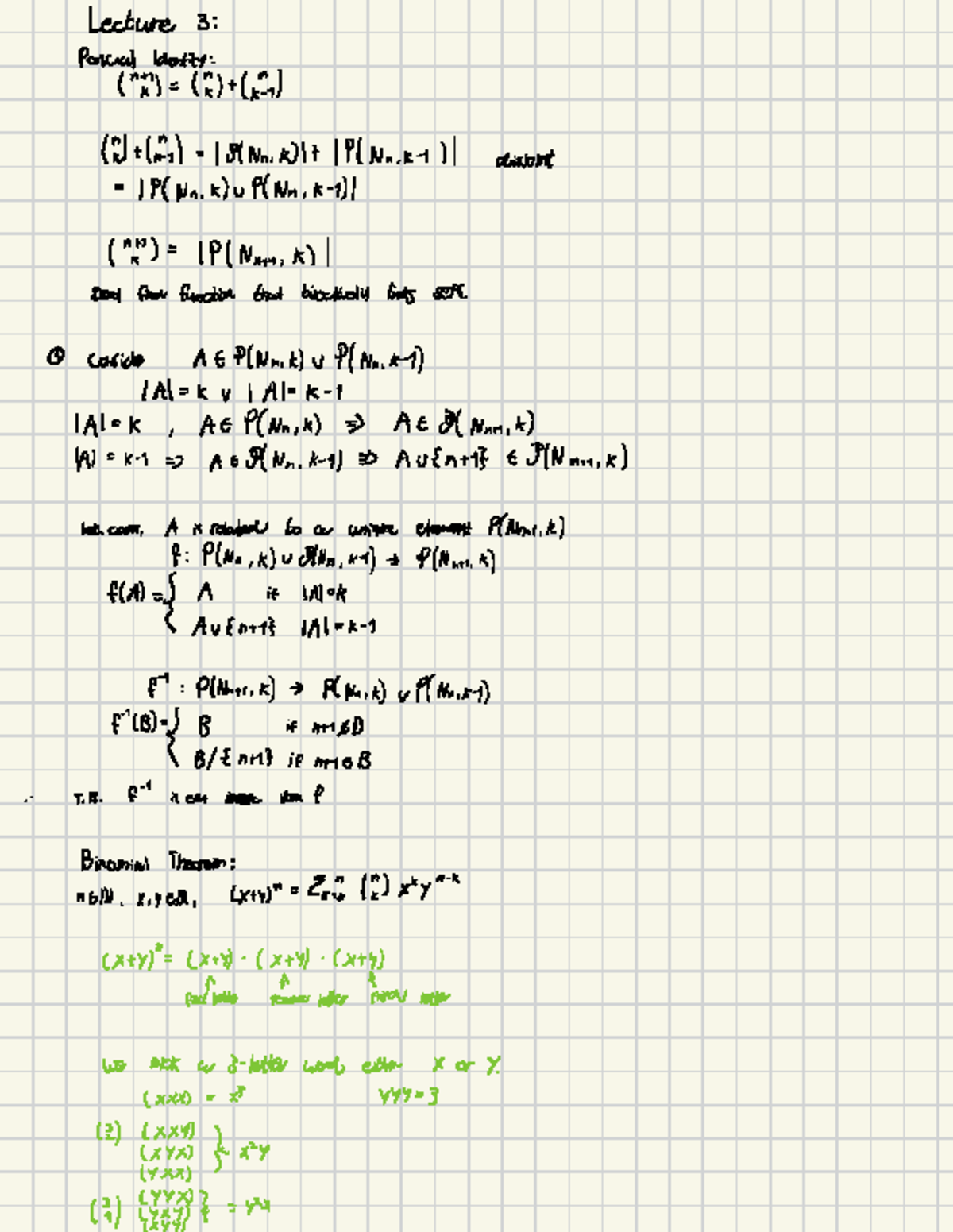 Math 210: Lecture Notes on Pascal's Identity and Combinatorial Proofs ...