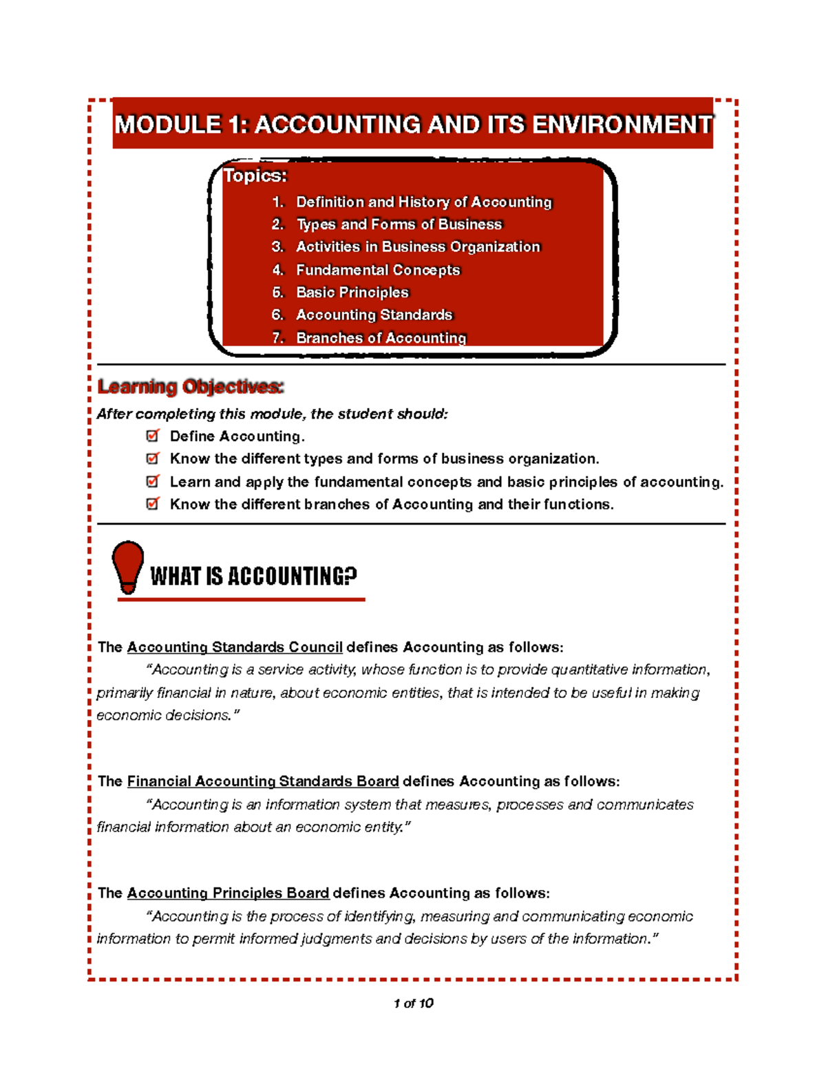 Module 1-Accounting and Its Environment - MODULE 1: ACCOUNTING AND ITS ...