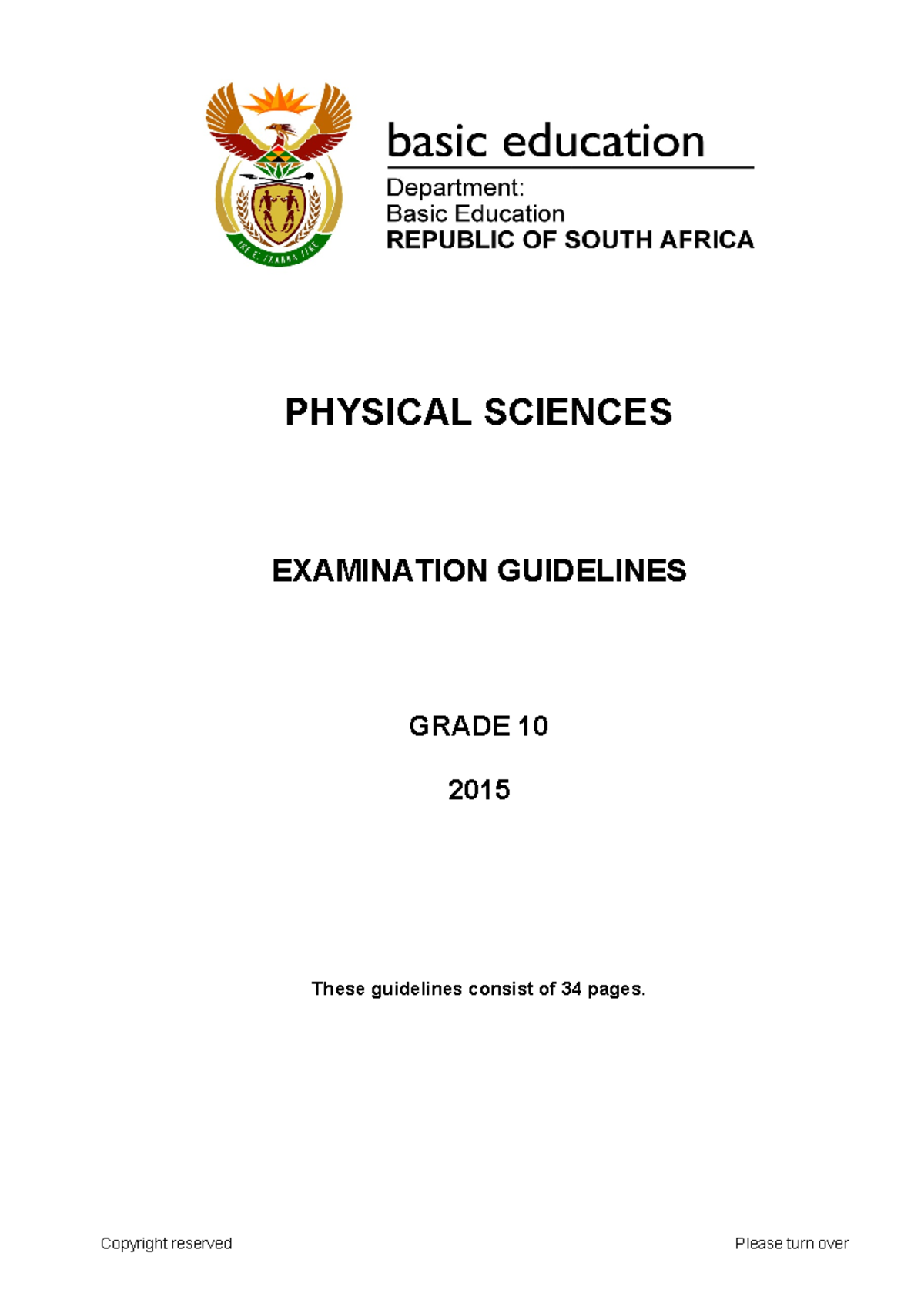 Grade 10 Physical Sciences Exam Guidelines (2015) Review Notes - Studocu