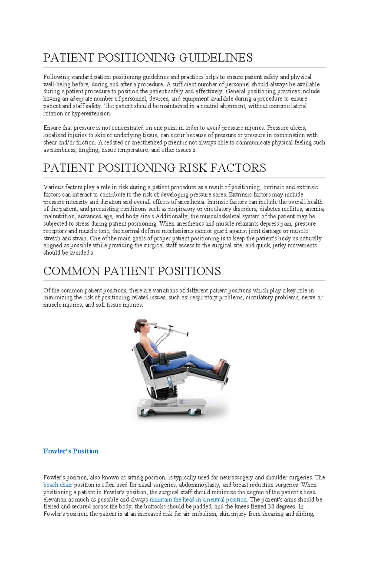 Patient Positioning Guidelines for Safe Surgical Practices - Studocu