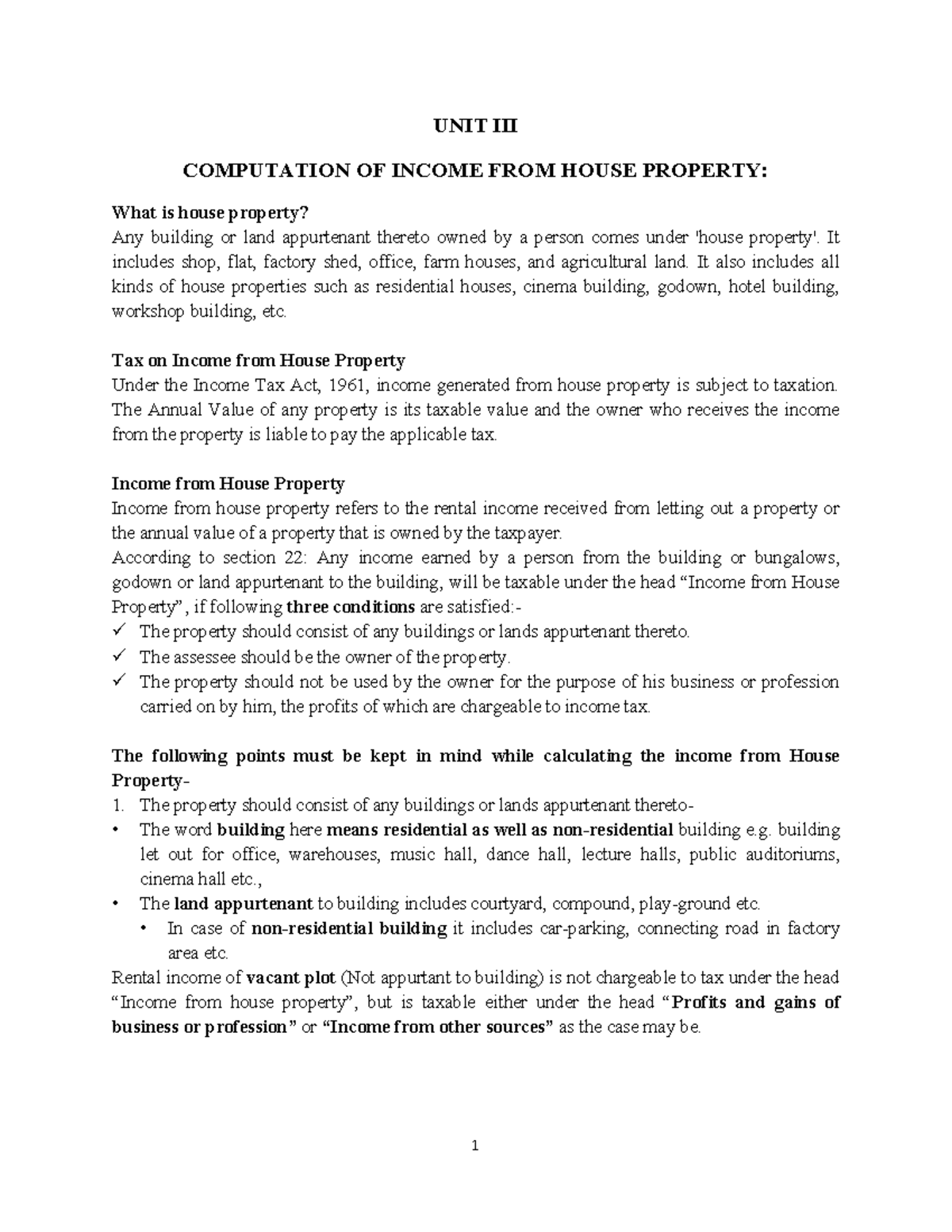 UNIT 3: COMPUTATION OF INCOME FROM HOUSE PROPERTY AND TAXATION ...