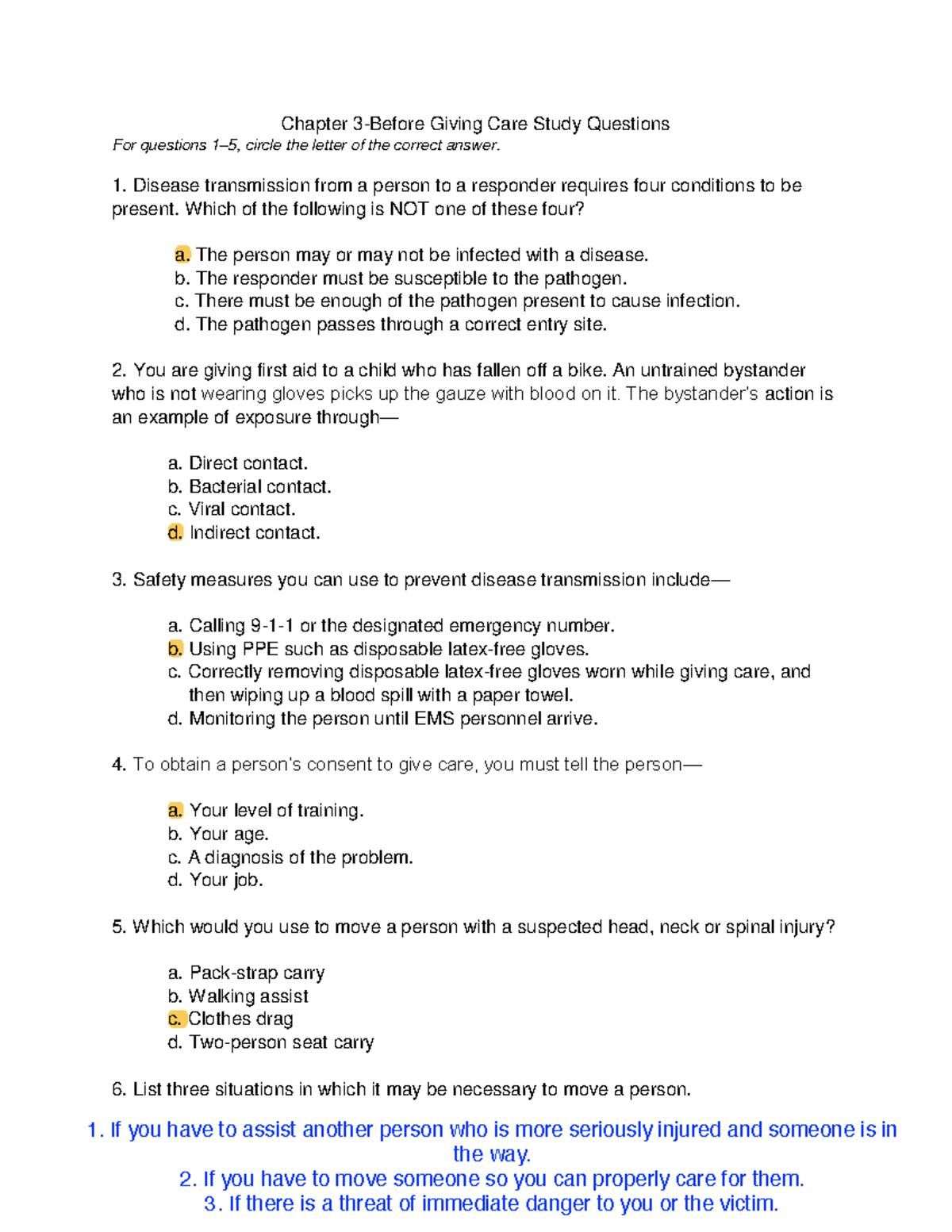 Chapter 3: Before Giving Care Study Questions and Answers - Studocu