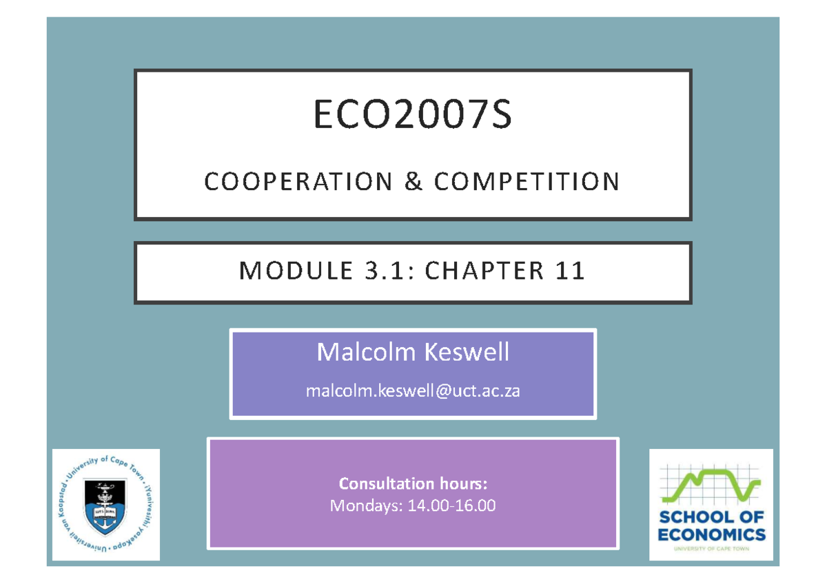 ECO2007S COOPERATION COMPETITION MODULE 3.1: CHAPTER 11 NOTES - Studocu