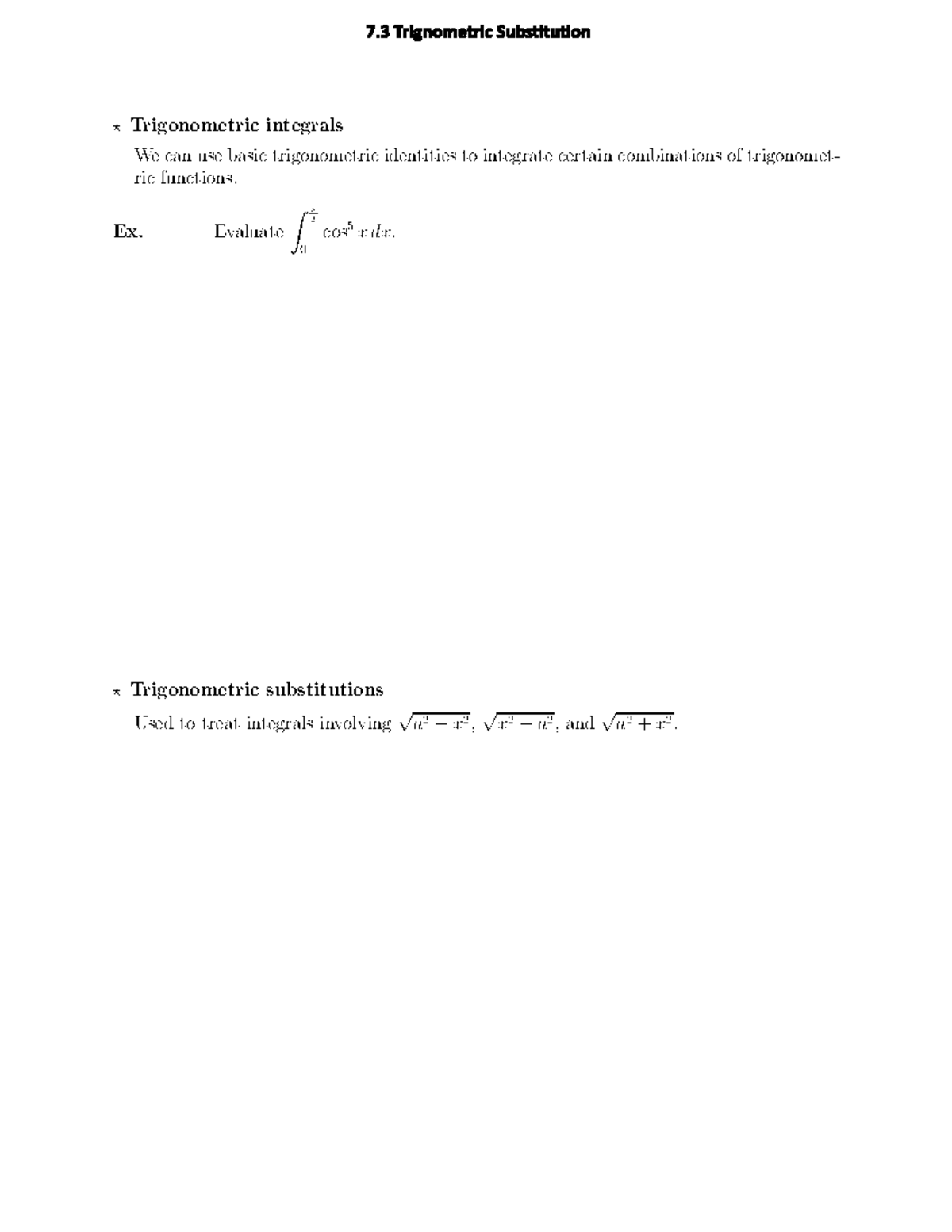 MATH 5.7. Final Exam Review: Trigonometric Integrals & Techniques - Studocu