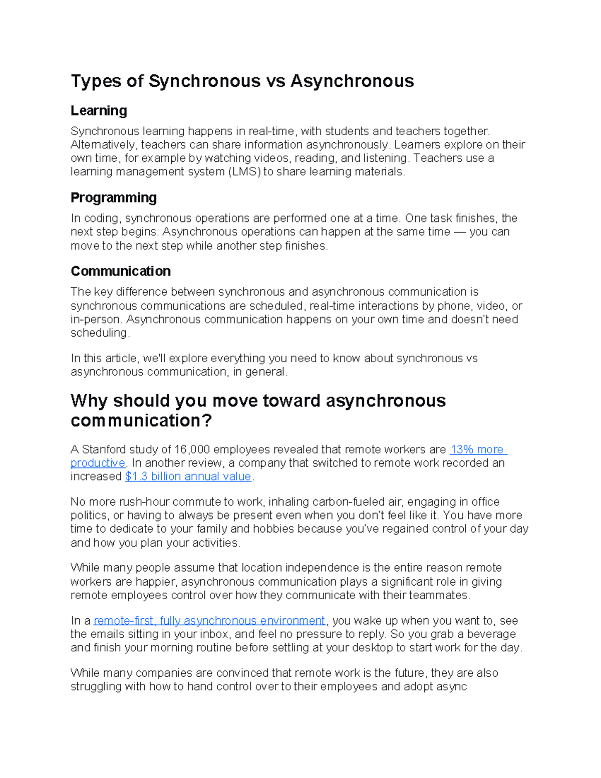 1 - give a short crisp overview of the topic - Types of Synchronous vs ...