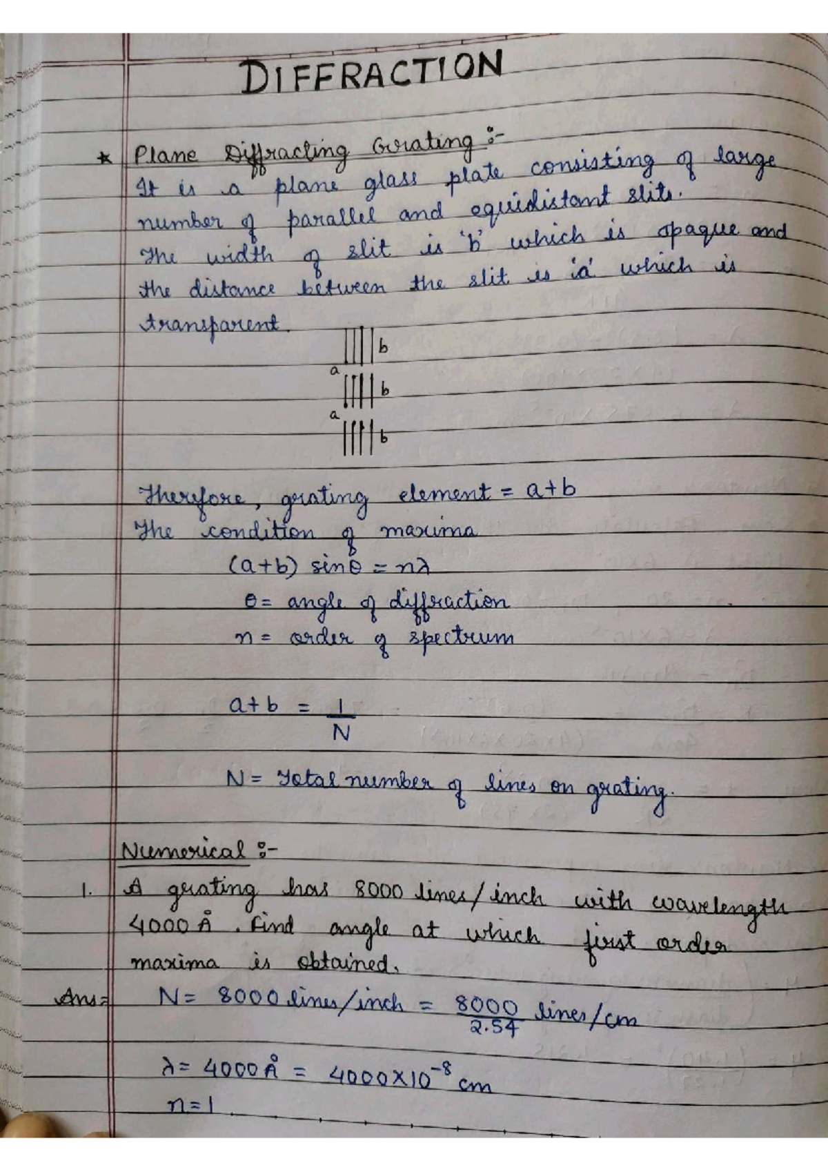 Diffraction Grating and Single Slit Diffraction Notes (PHYS 3) - Studocu
