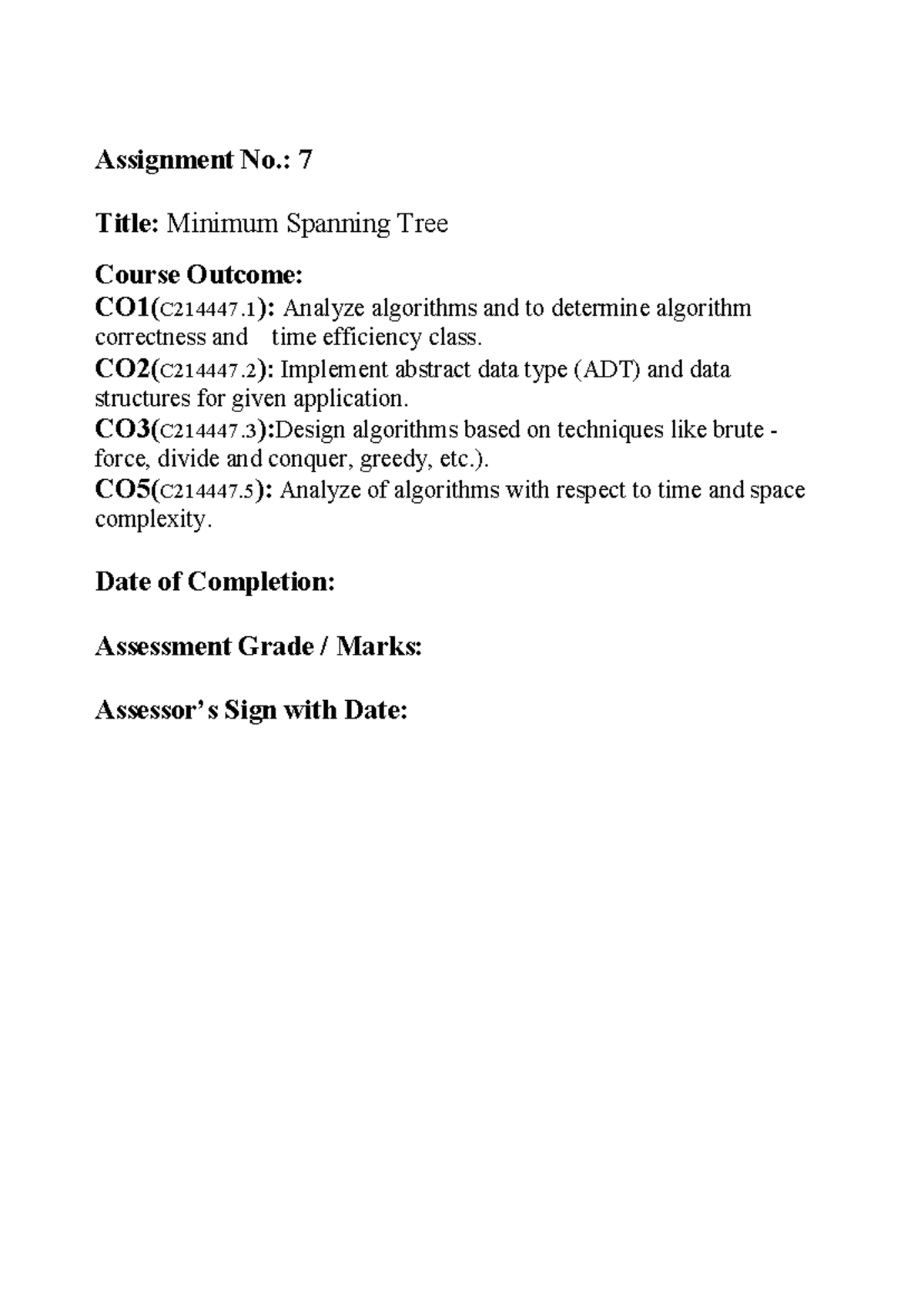 27035-DSA Lab Assignment 07: Minimum Spanning Tree Techniques - Studocu