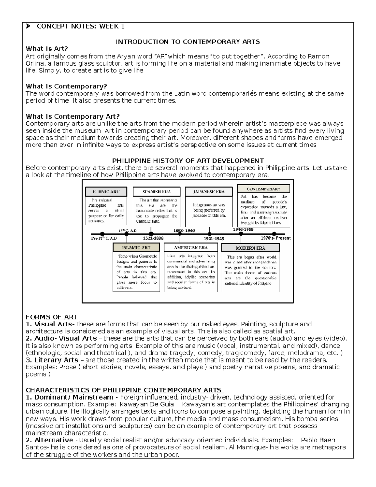 CPAR: Concept Notes for Week 1 - Introduction to Contemporary Arts ...