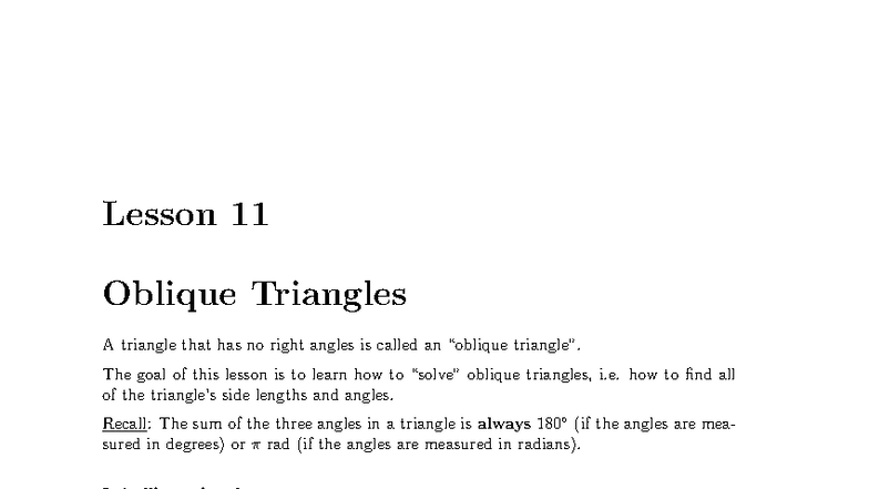 MATH 201 Lesson 11: Understanding Oblique Triangles and Their ...