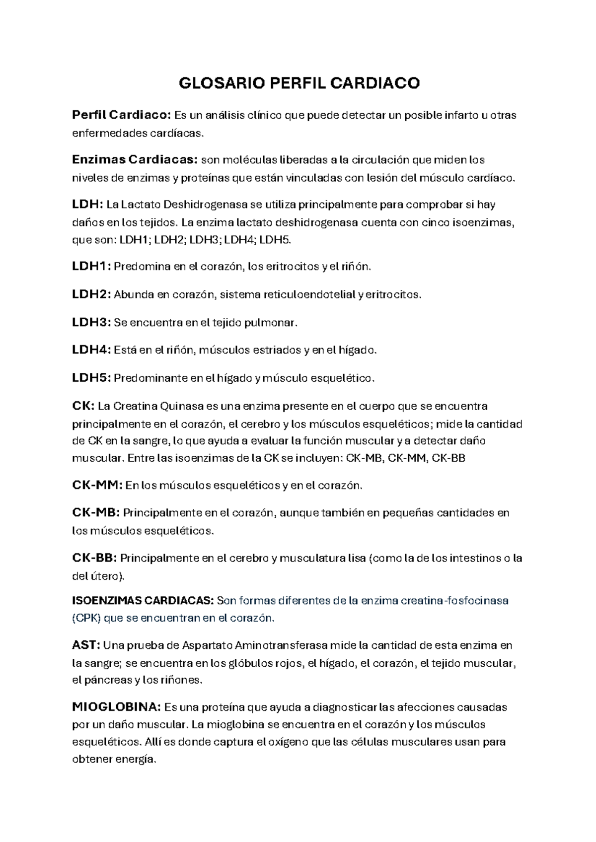 Glosario Perfil Cardiaco - GLOSARIO PERFIL CARDIACO Perfil Cardiaco: Es ...