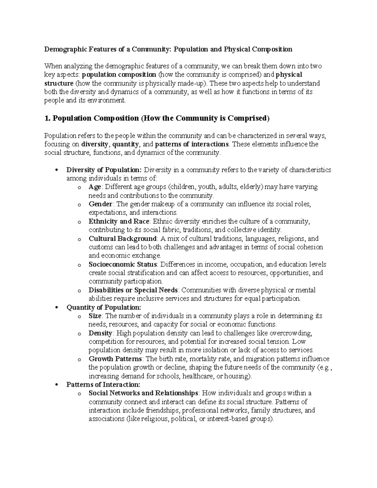 Community Structure Analysis - Demographics and Physical Composition ...