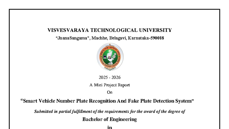 Mini Project Report: Vehicle Number Plate Recognition & Fake Plate ...