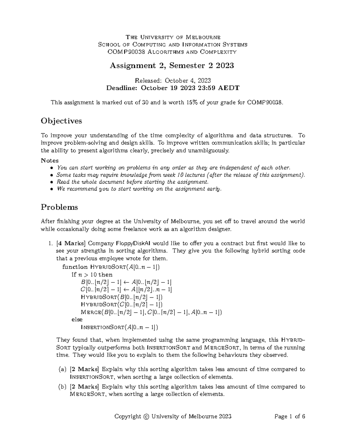COMP90038 2023S2 A2 - Assignment 2 Overview and Instructions for S2/2023 - Studocu