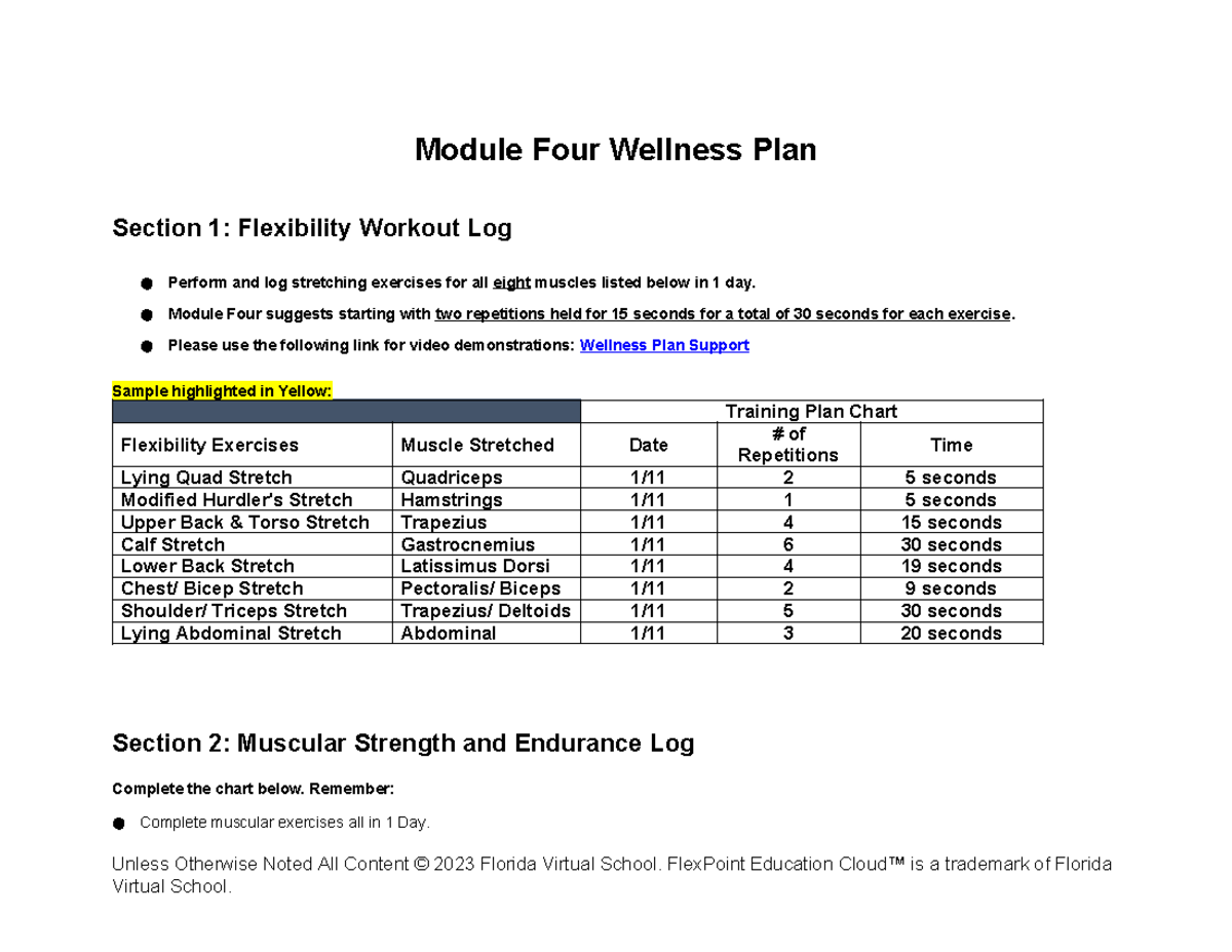 Module 4 Wellness Plan: Flexibility, Strength, and Activity Logs - Studocu