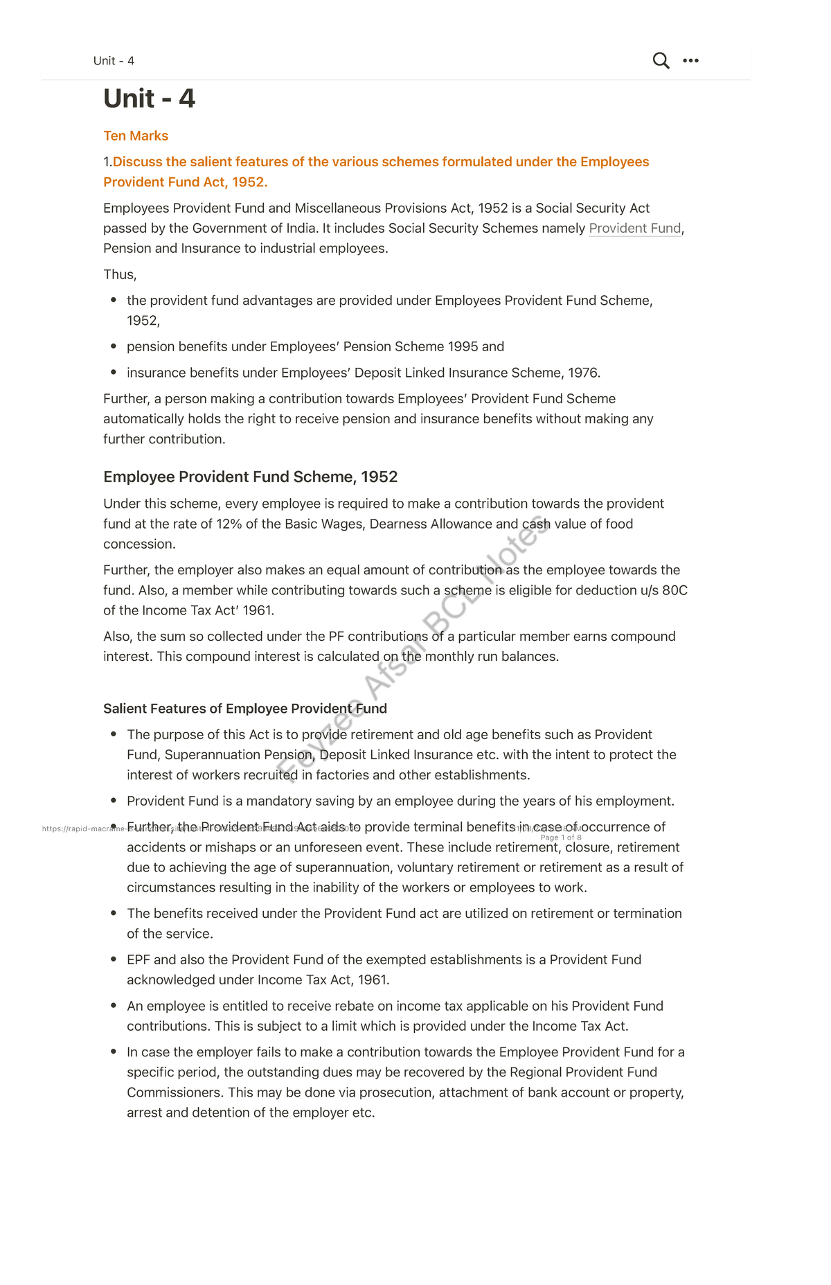 Unit 4: Key Features of EPF & Maternity Benefits - Exam Notes - Studocu