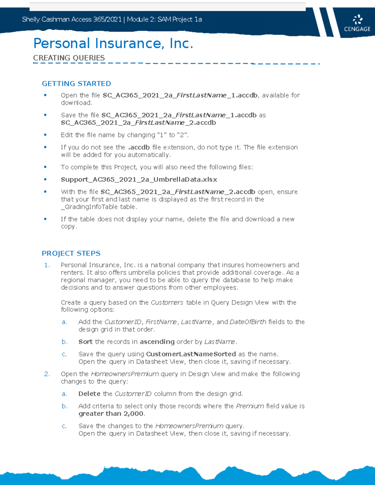 Sc Ac365 2021 Module 2 Sam Project 1a Creating Database Queries Studocu