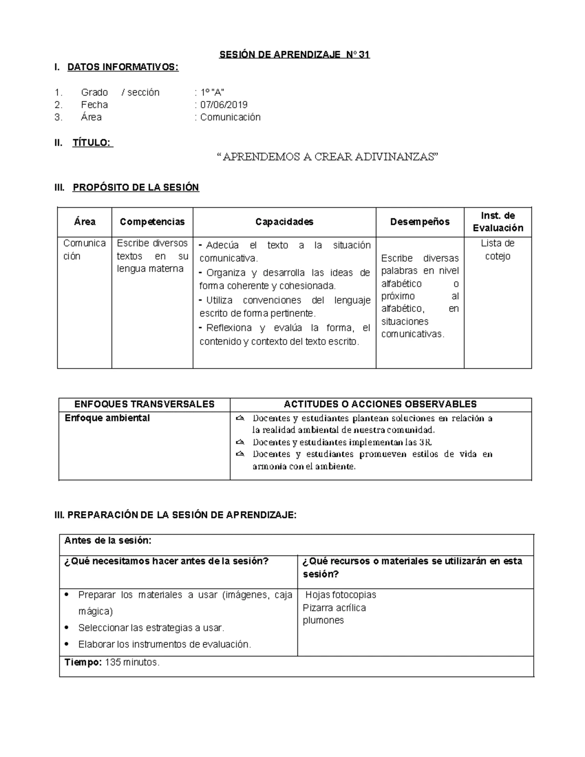 Sesión de aprendizaje-comunicación-Elaboramos recetas - SESIÓN DE APRENDIZAJE “Escribimos una ...
