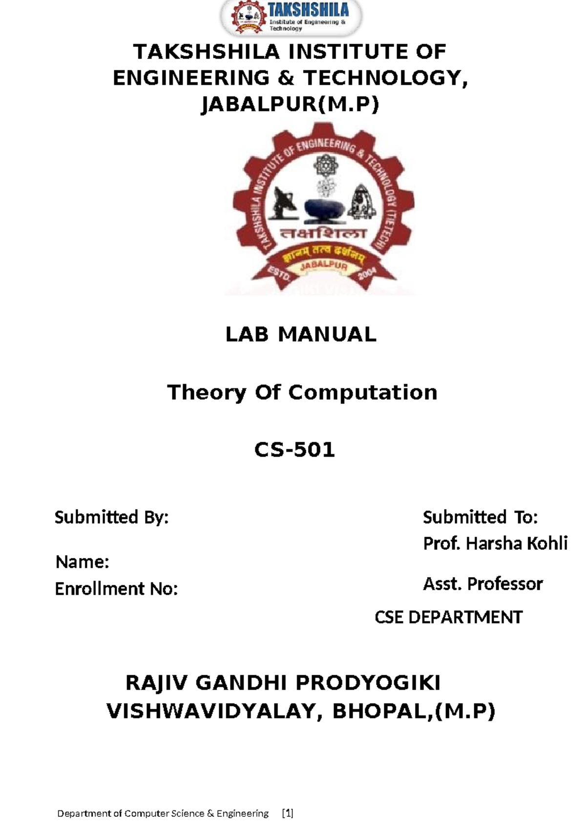 CS-501 Theory of Computation Lab Manual - Programming Exercises - Studocu