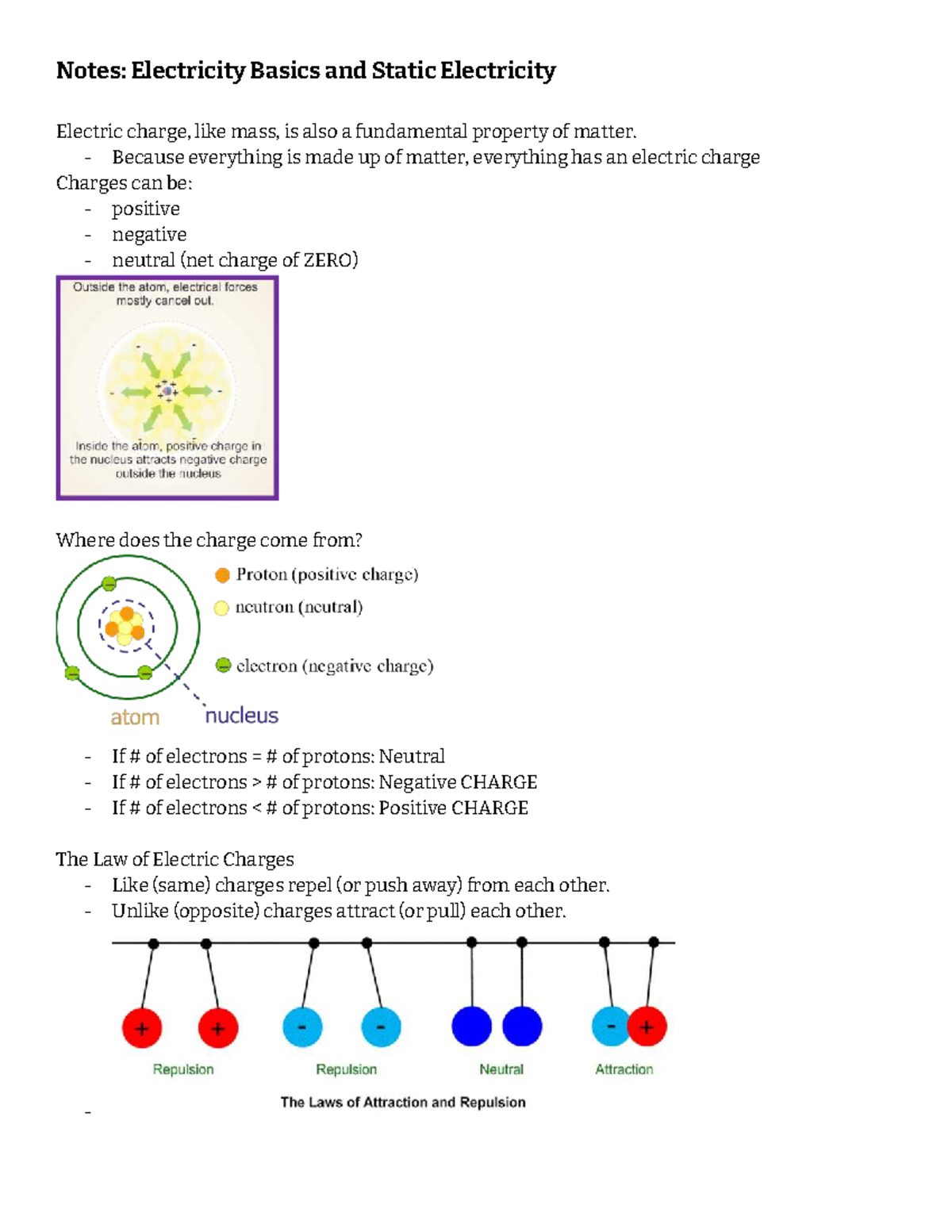 Electricity Basics & Static Electricity Notes (AST101) - Studocu