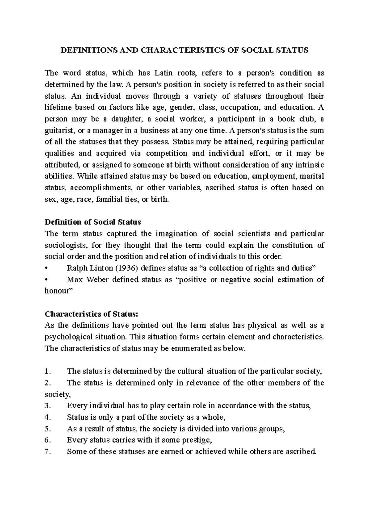 Definitions & Characteristics of Social Status: A Comprehensive ...