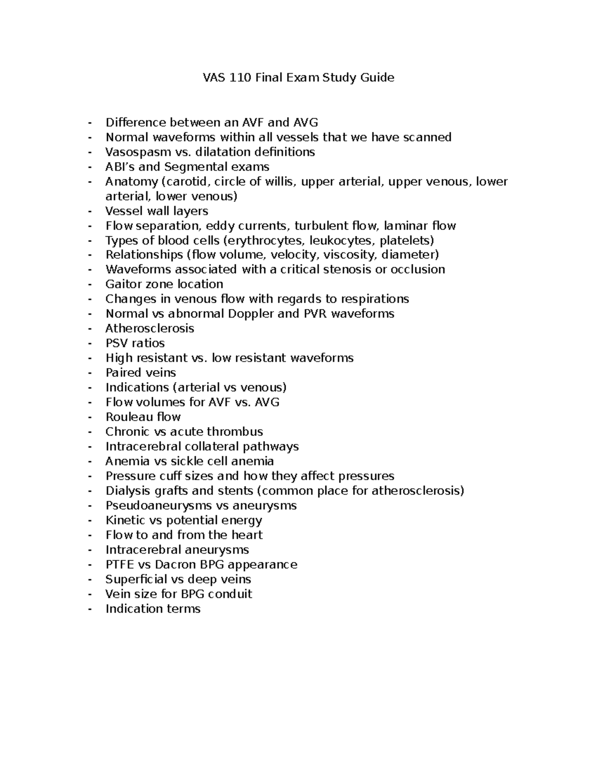 VAS 110 Final Exam Study Guide: Key Concepts & Definitions - Studocu