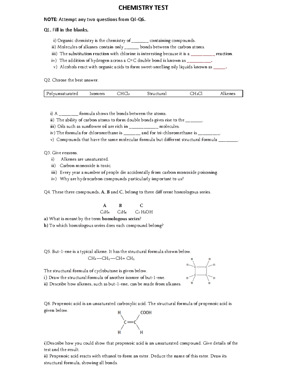 Chemistry Test Chapter 10 Grade 10 - Key Concepts and Questions - Studocu