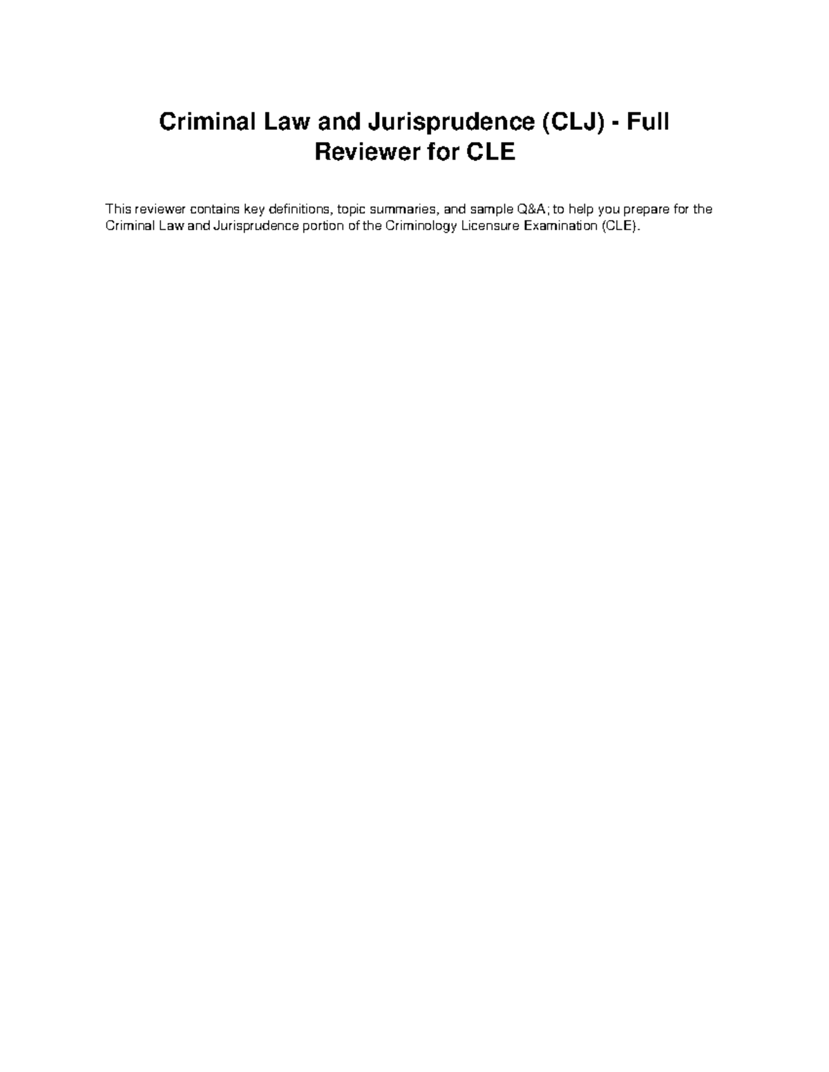 CLJ Full Reviewer: Key Concepts & Sample Q&A for CLE Prep - Studocu