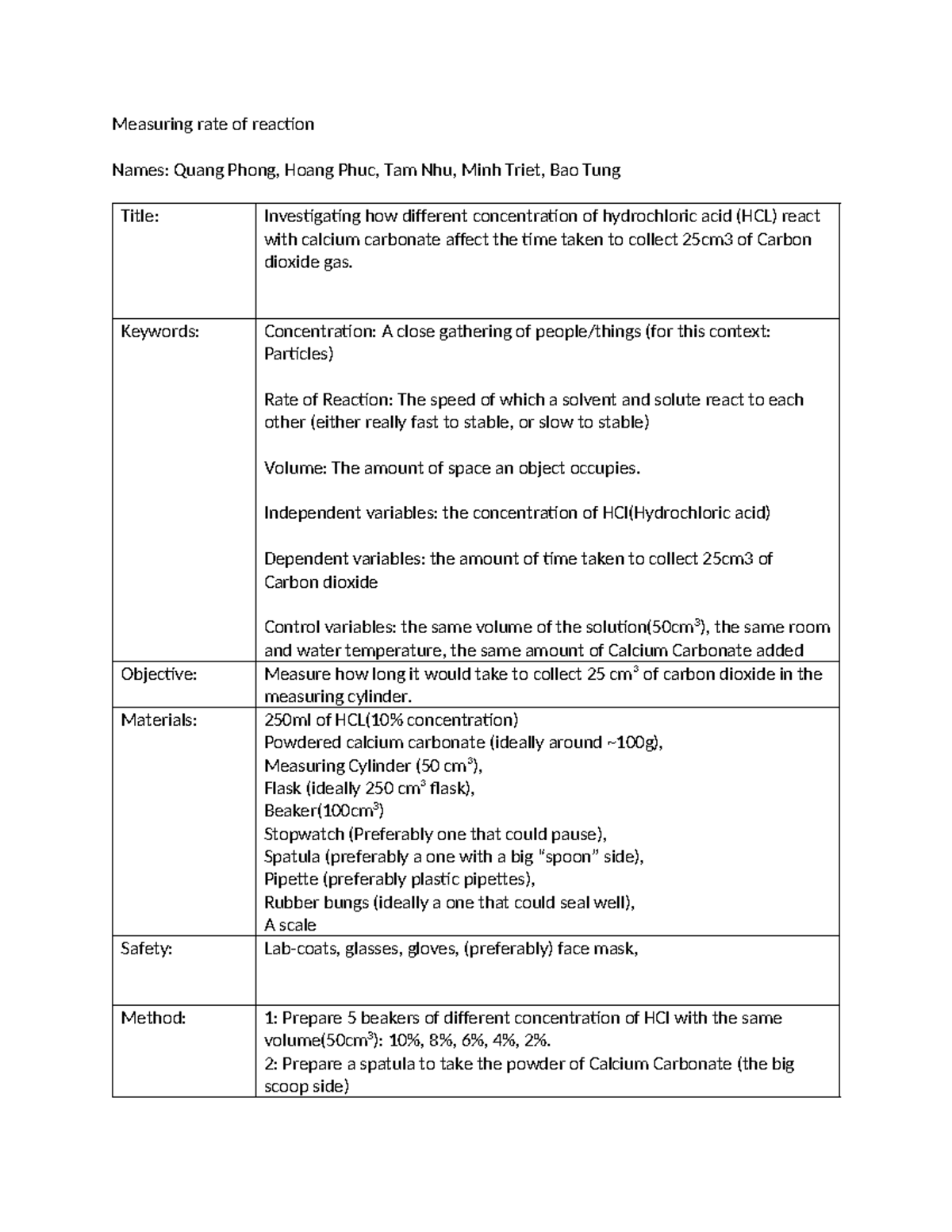 Measuring rate of reaction updated - Measuring rate of reaction Names ...